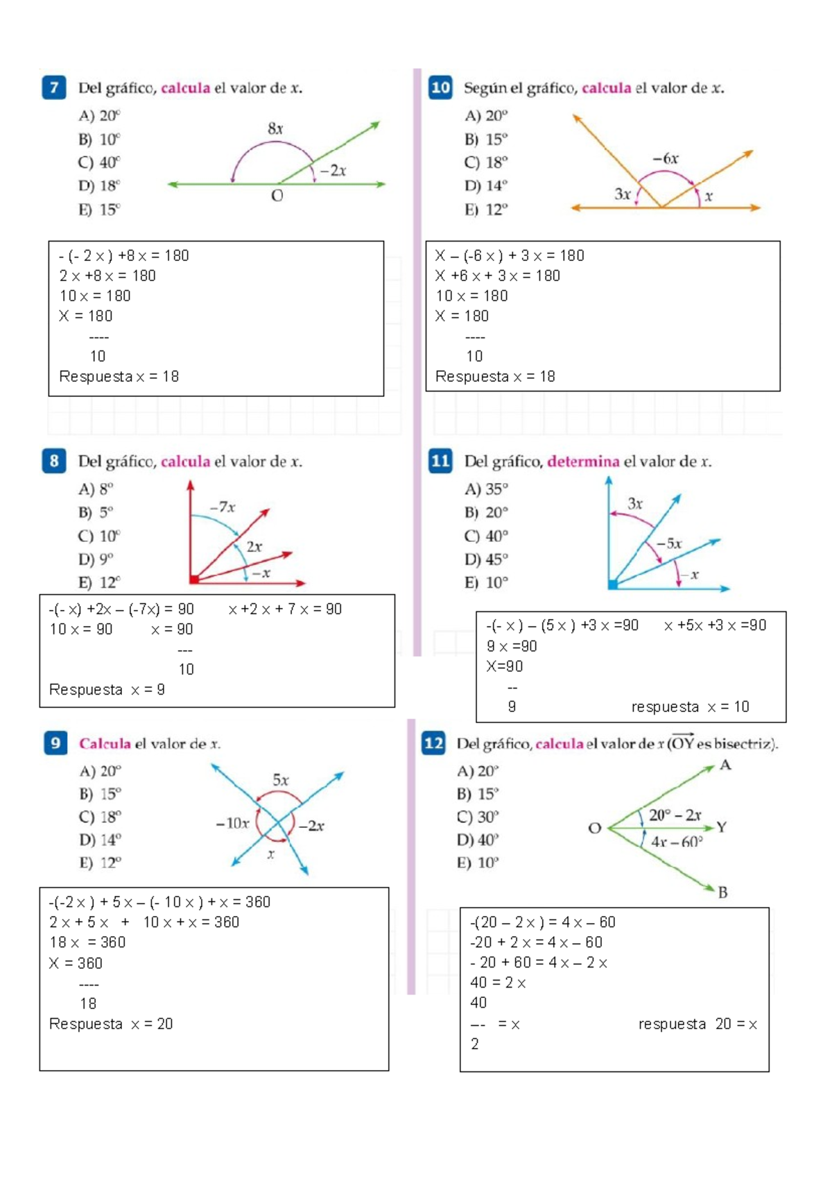 Angulos - 20 + 60 = 4 x – 2 x (- 2 x ) +8 x = 2 x +8 x = 10 x = X ...