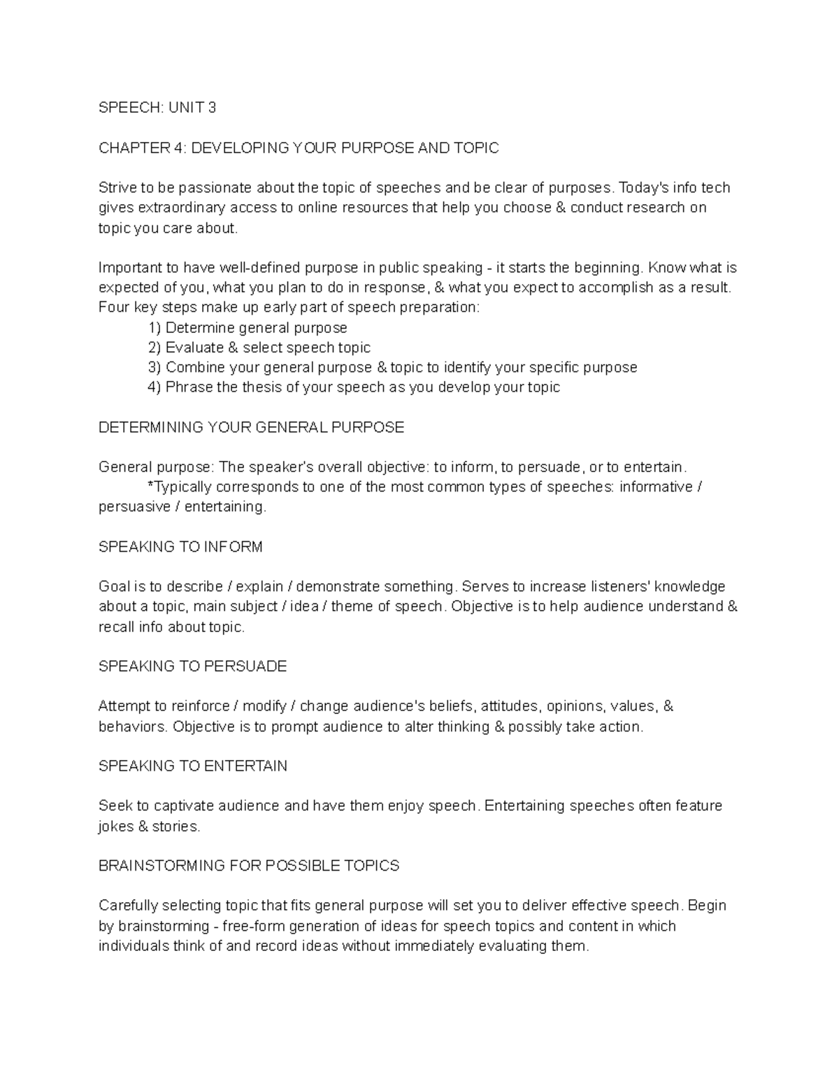 Speech Unit 3 Reading Notes - SPEECH: UNIT 3 CHAPTER 4: DEVELOPING YOUR ...