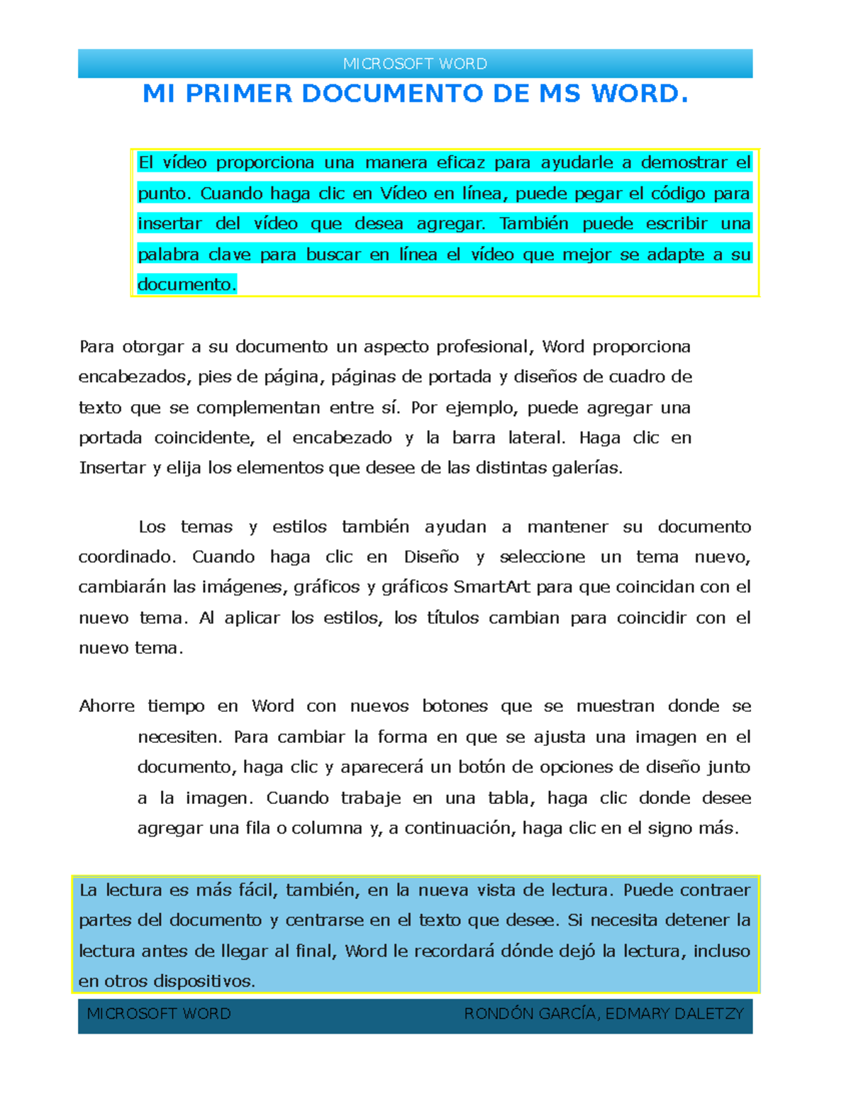Taller word01 Rondon Garcia Edmary Daletzy - MI PRIMER DOCUMENTO DE MS WORD. El vídeo ...