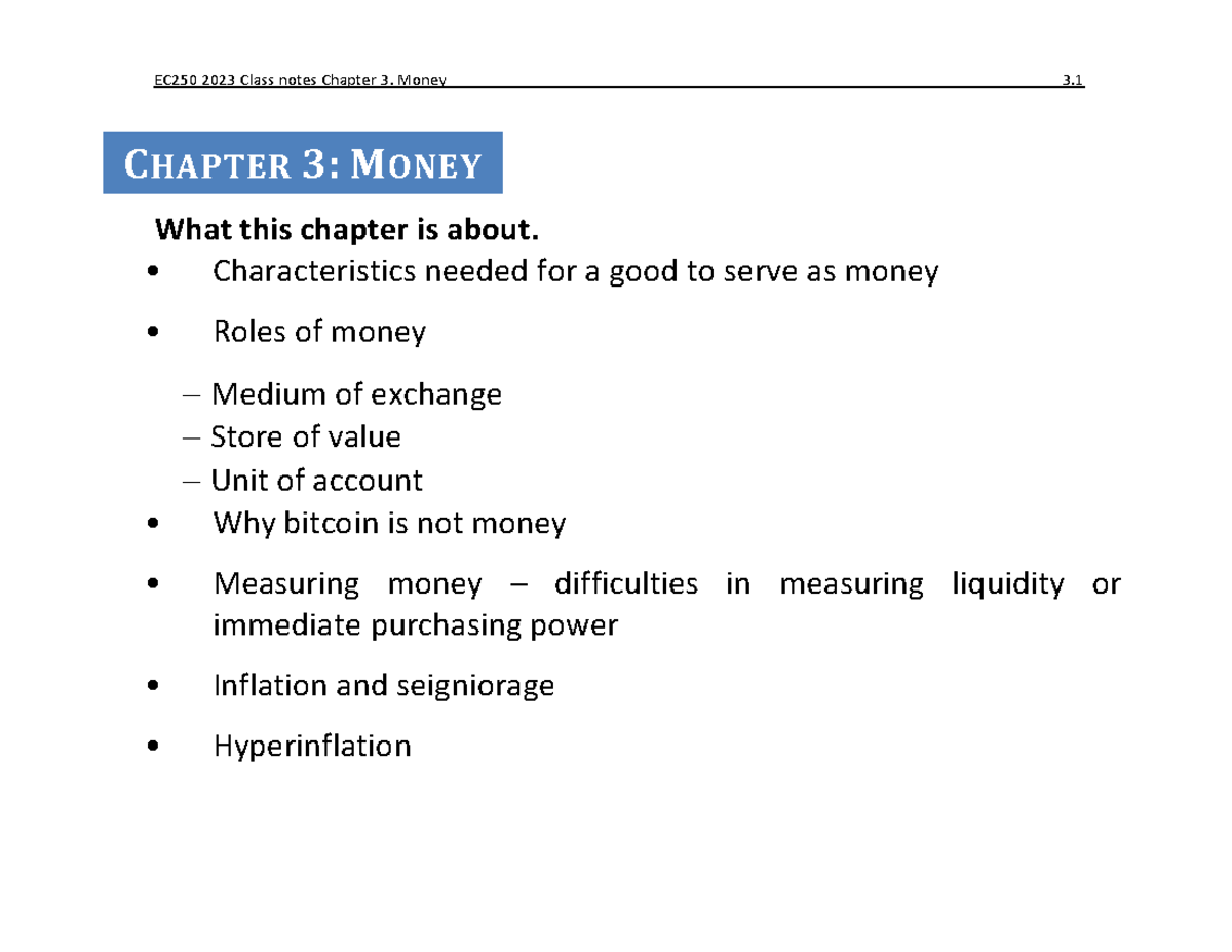 3. 2023 Money class notes - What this chapter is about ...
