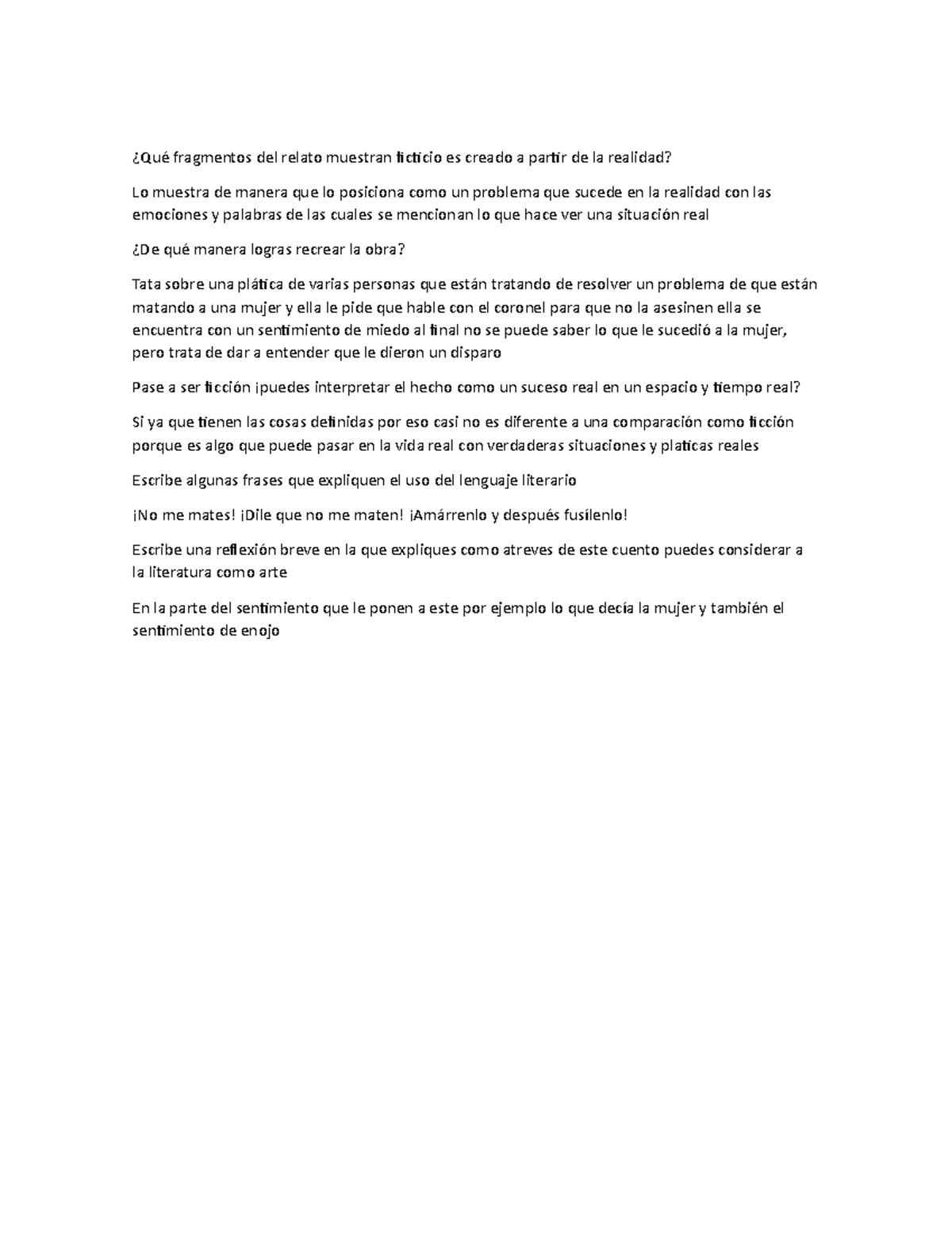 Tarea de literatura - ...... - ¿Qué fragmentos del relato muestran ...