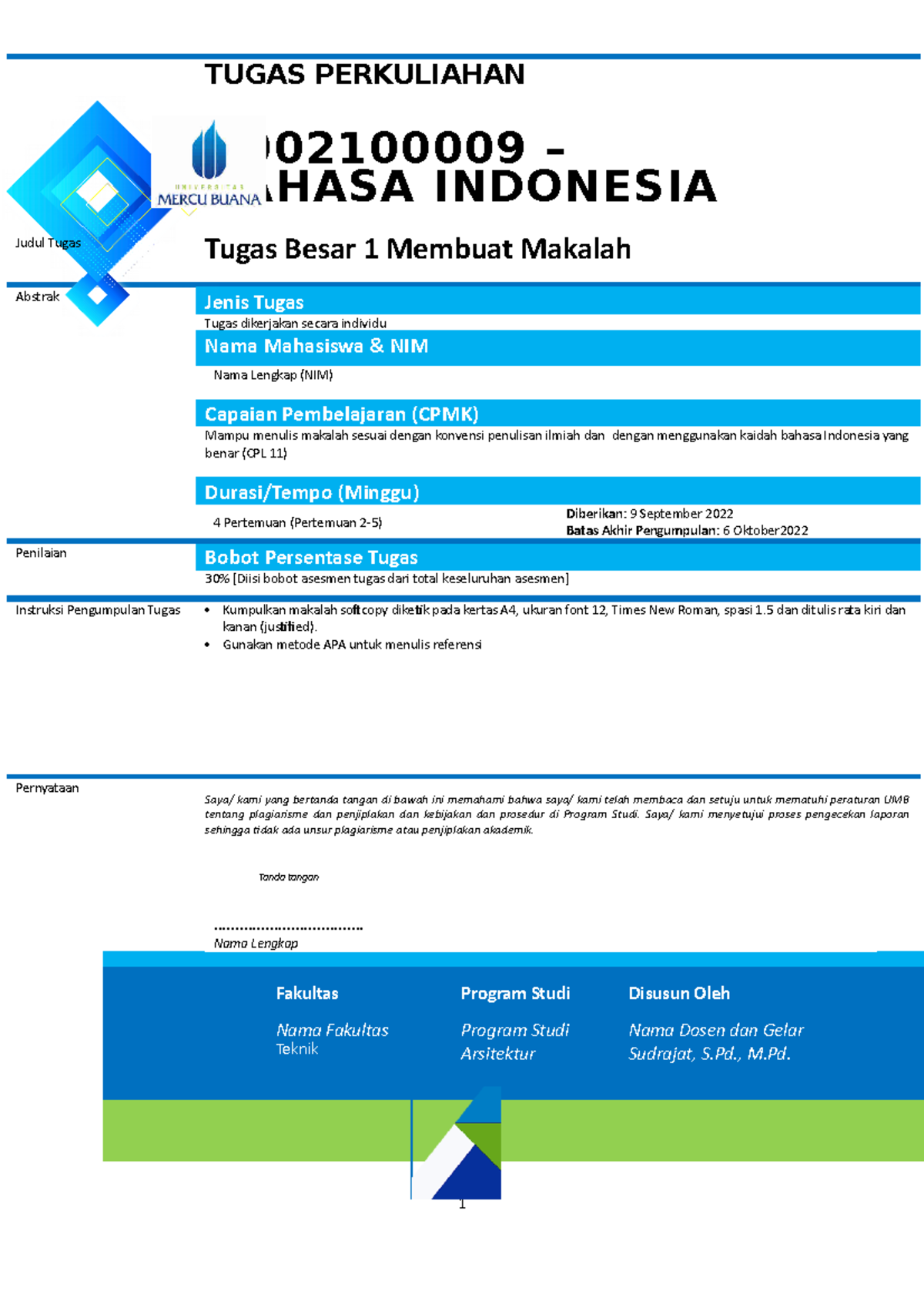 Tugas Besar 1 Bahasa Indonesia - TUGAS PERKULIAHAN U002100009 – BAHASA ...