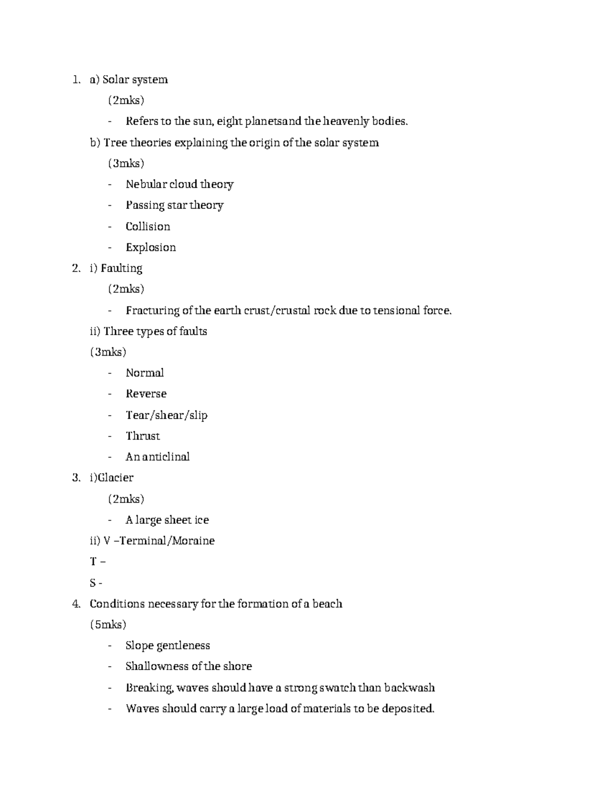 F4 mks - MALE - a) Solar system (2mks) Refers to the sun, eight ...