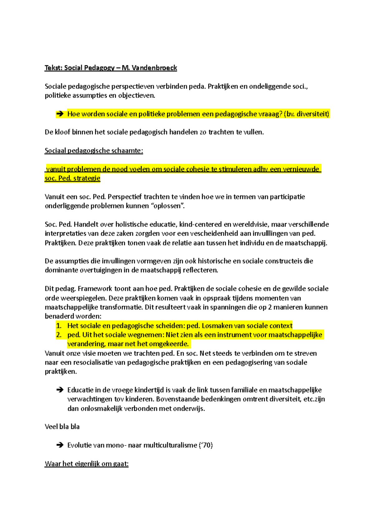 Inhoud tekst Social Pedagogy - Tekst: Social Pedagogy M. Vandenbroeck ...