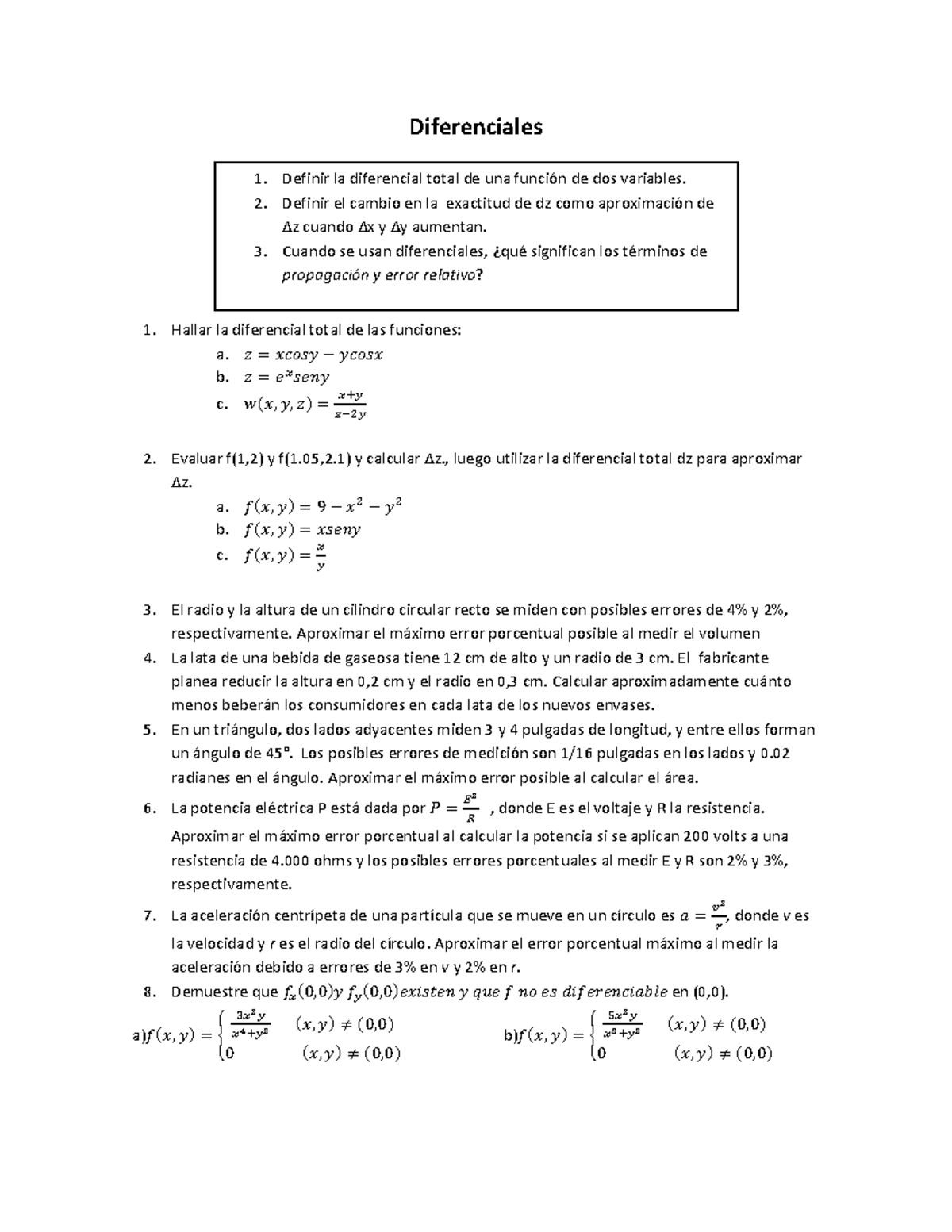 Diferenciales - sadf dfdsf sfdsf sdfds fdsf dsfds dsfds - Diferenciales Hallar la diferencial ...