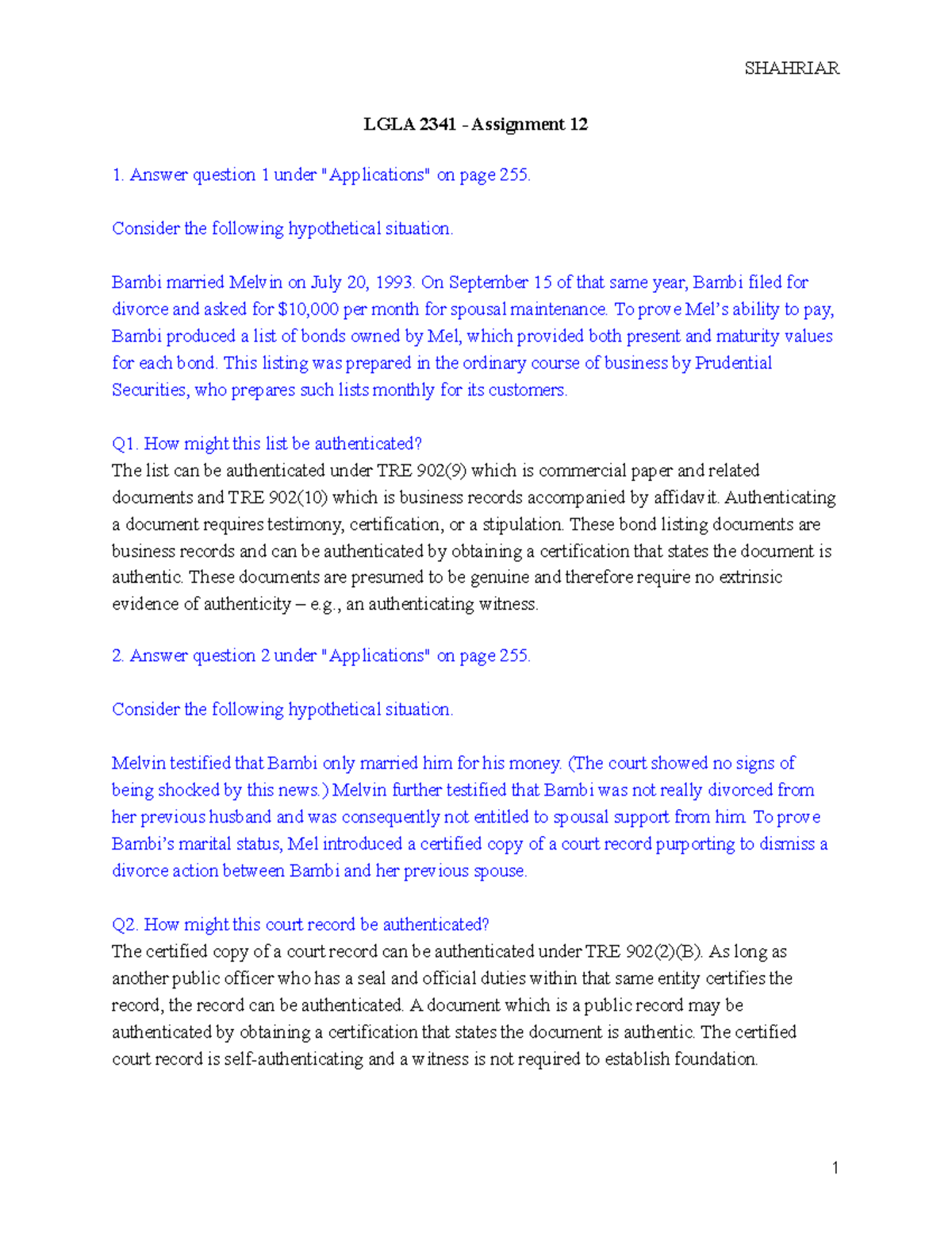 LGLA 2341 - Assignment 12 - SHAHRIAR LGLA 2341 - Assignment 12 Answer question 1 under - Studocu