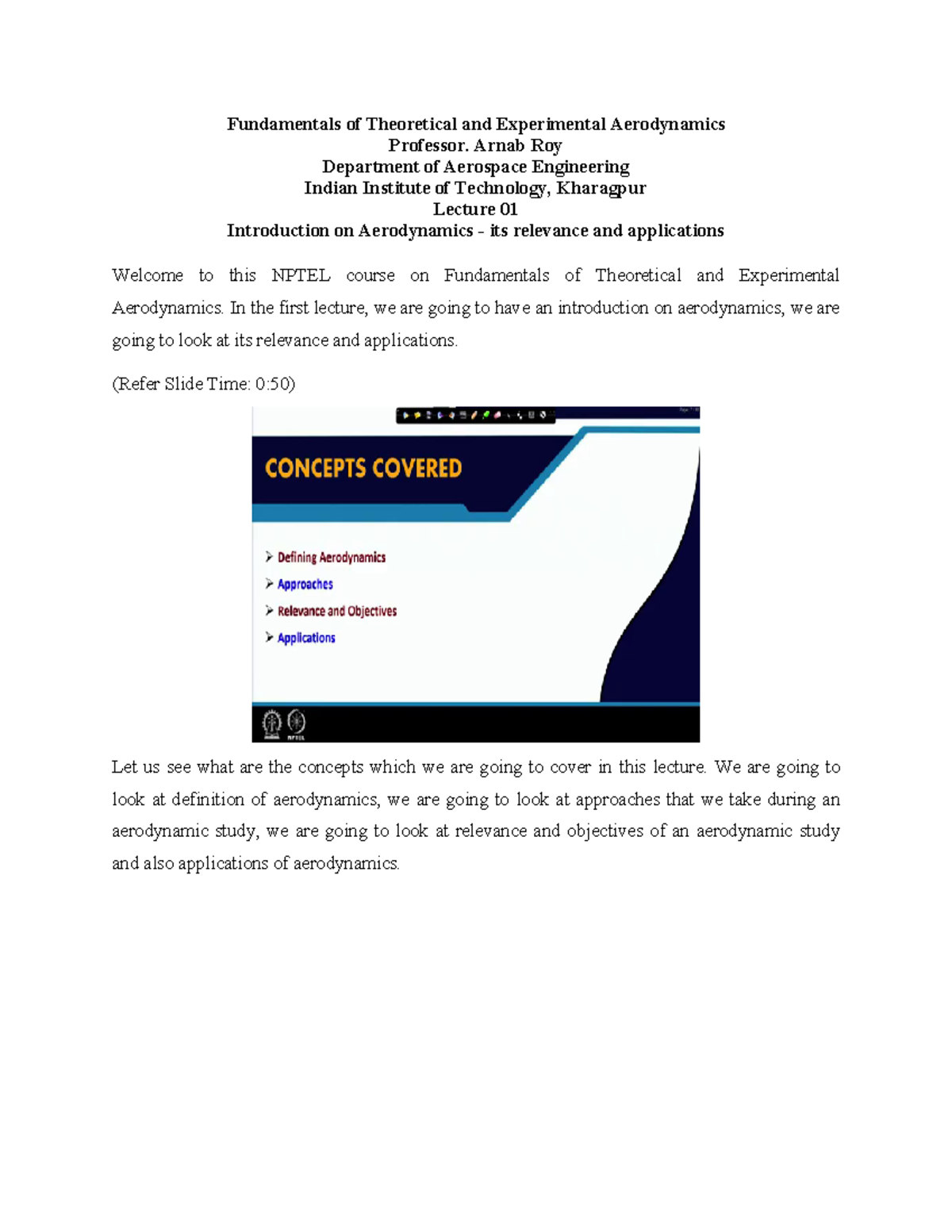 Lec1 - Fundamentals of Theoretical and Experimental Aerodynamics by ...