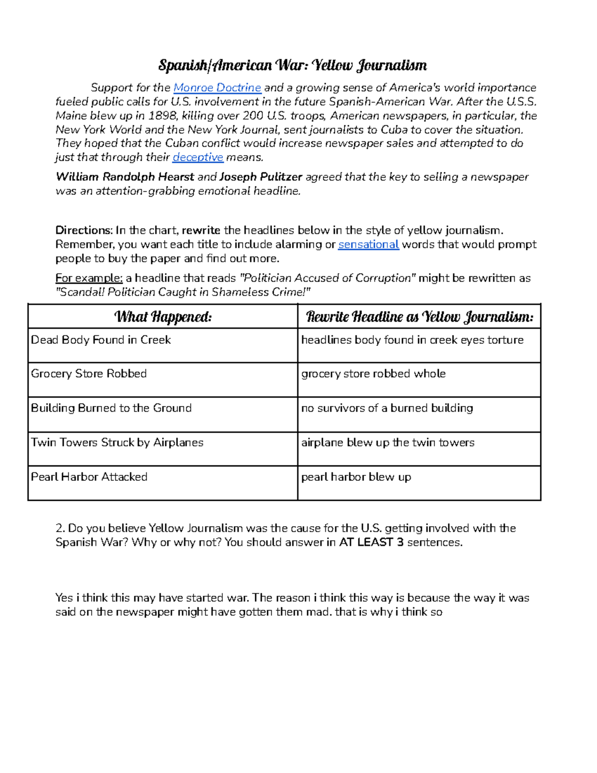 - Spanish American War Yellow Journalism - 16947404 - Spanis/America ...