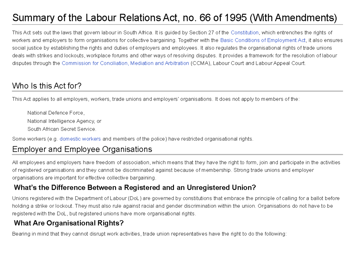 MRL3702-summary of lra - Summary of the Labour Relations Act, no. 66 of ...