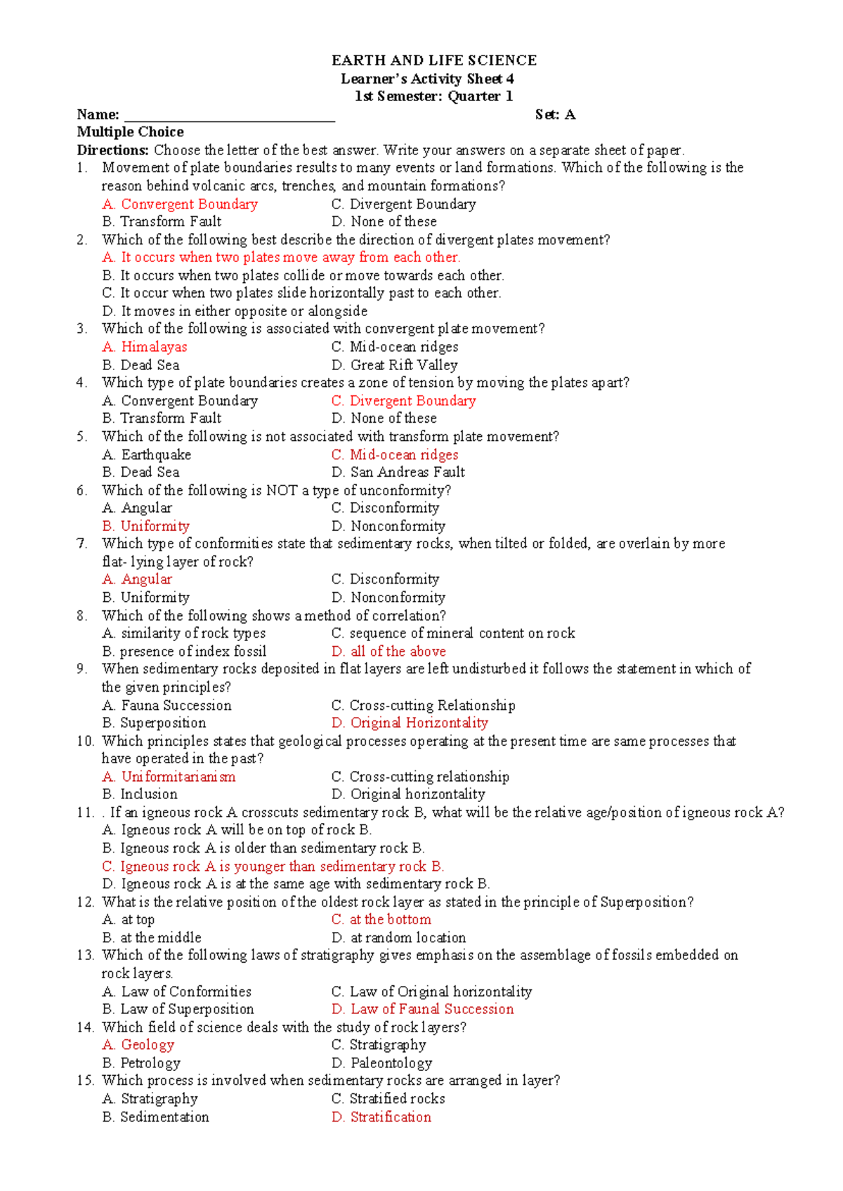 QUIZ Module 4 - Plate tectonic movement - EARTH AND LIFE SCIENCE ...