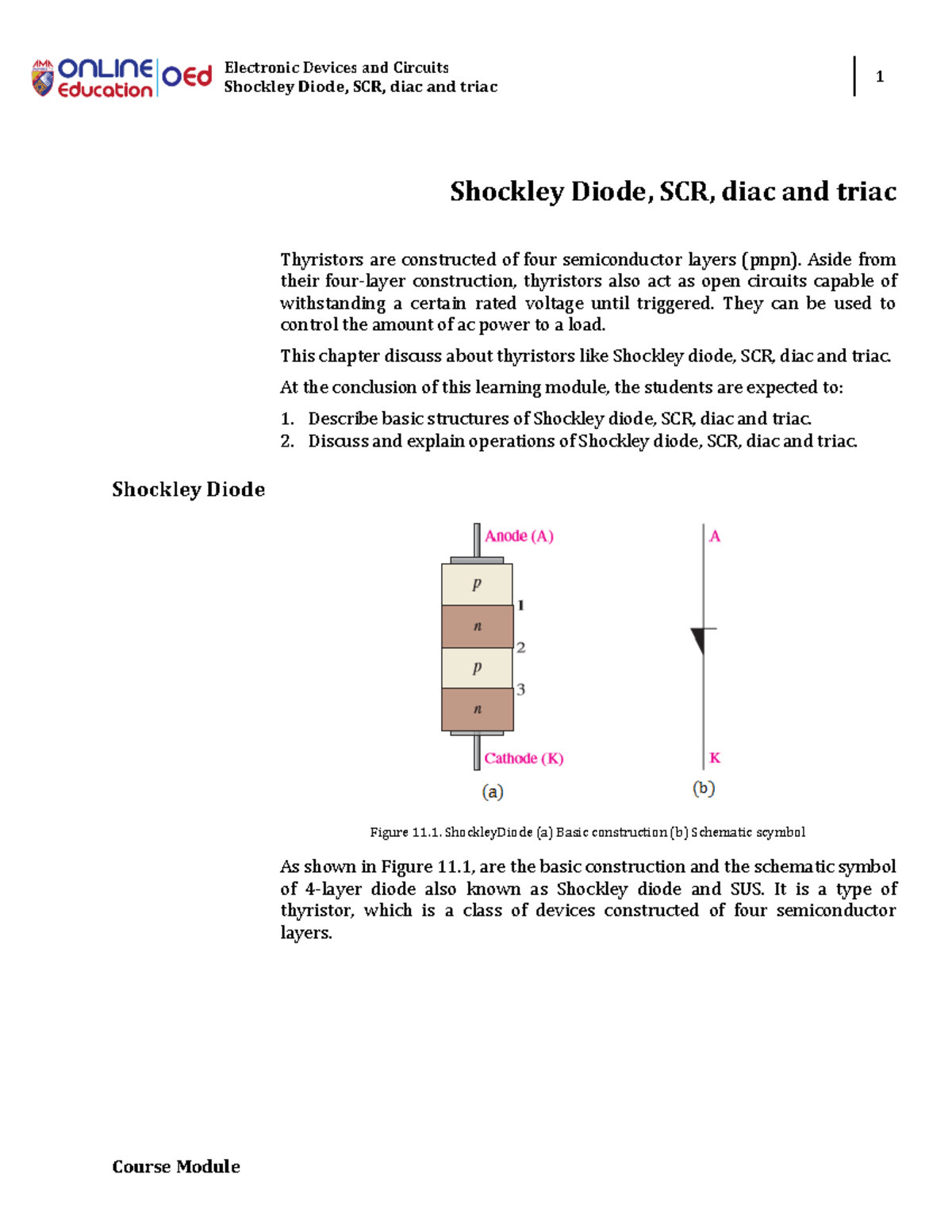 Week 11 - Shockley Diode, SCR, diac and triac - Electronic Devices and ...