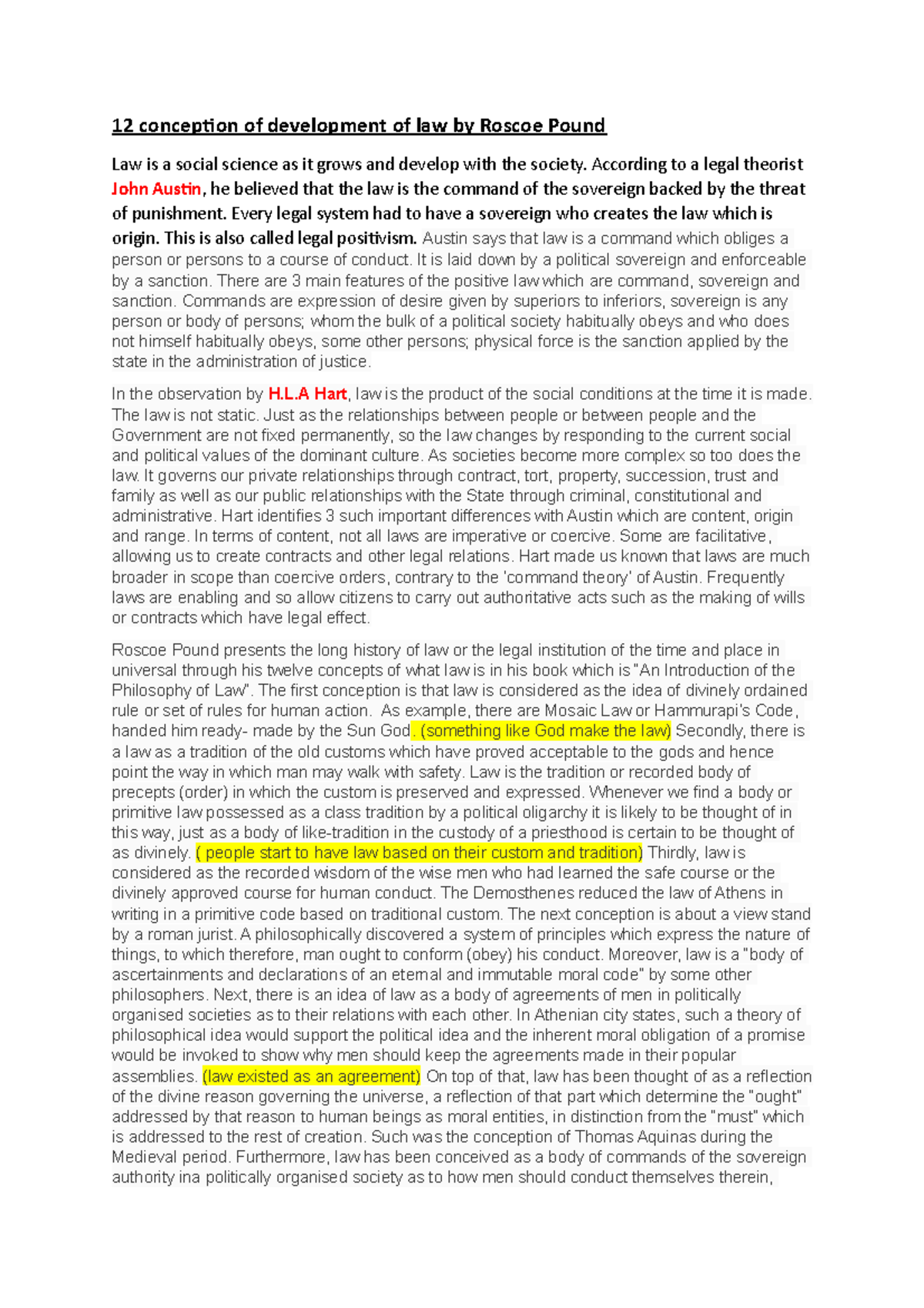 12 conception of development of law by Roscoe Pound - According to a ...