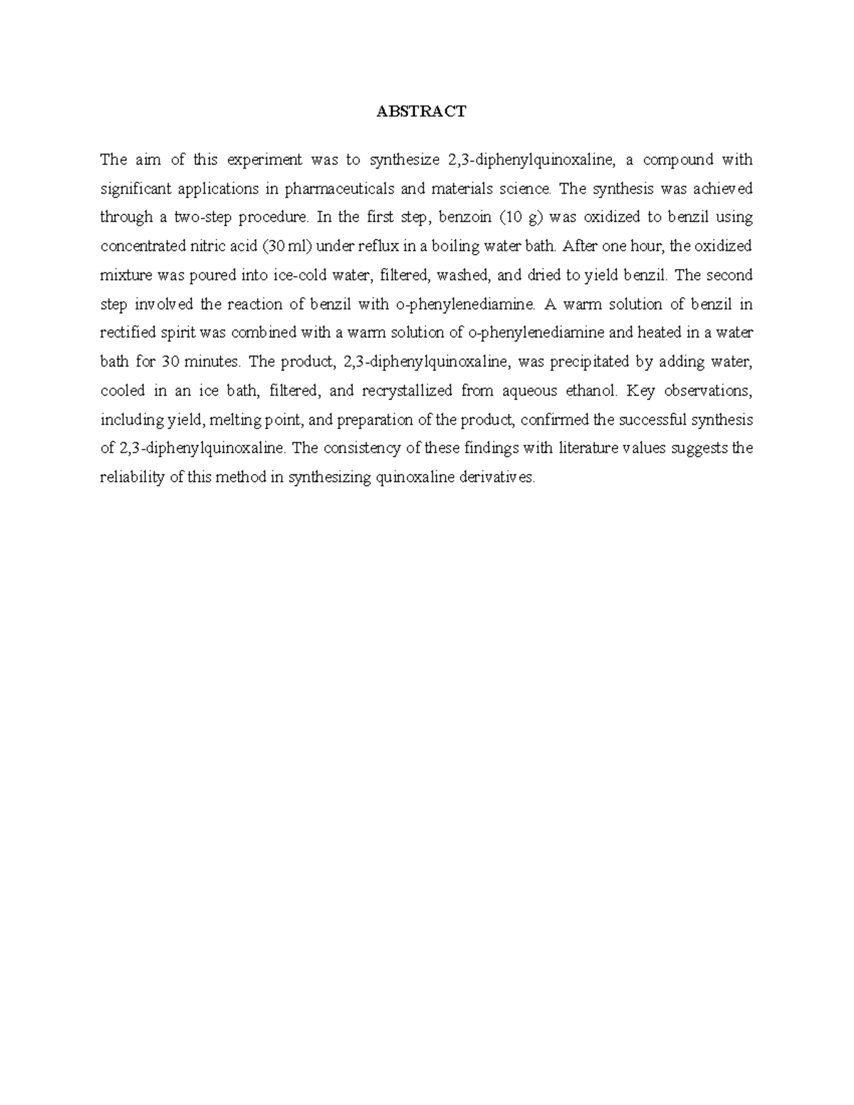 Quinoxalines are an important class of nitrogen - ABSTRACT The aim of ...