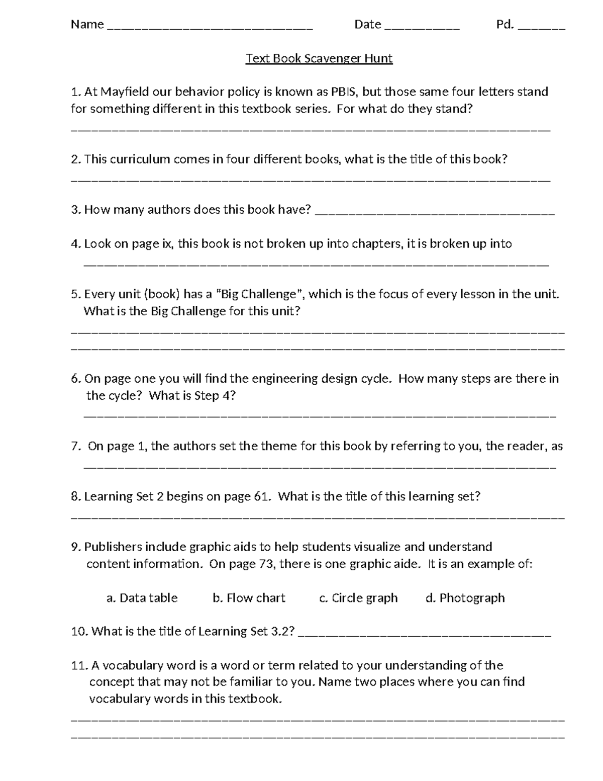 Text Book Scavenger Hunt - Name ______________________________ Date ...