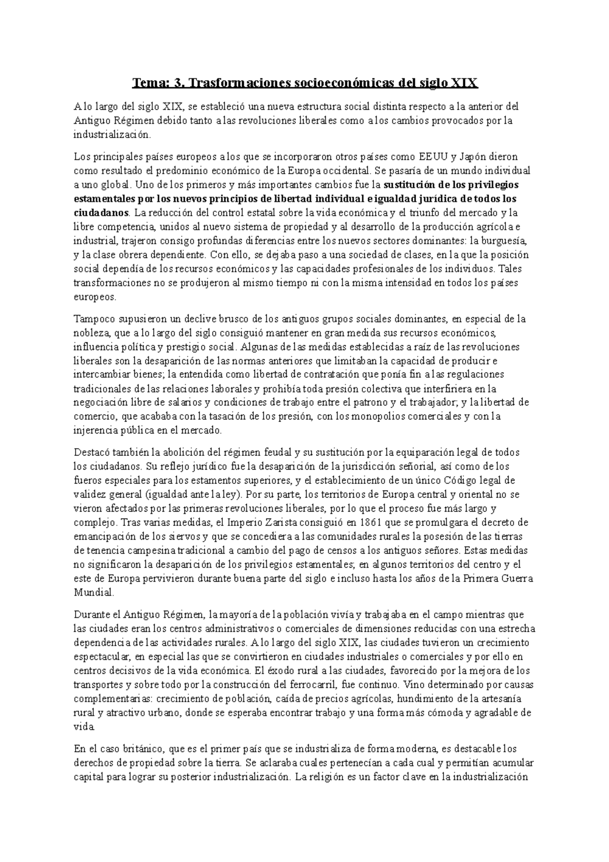Transformaciones socioeconomicas del siglo XIX - Tema: 3. Trasformaciones socioeconómicas del ...