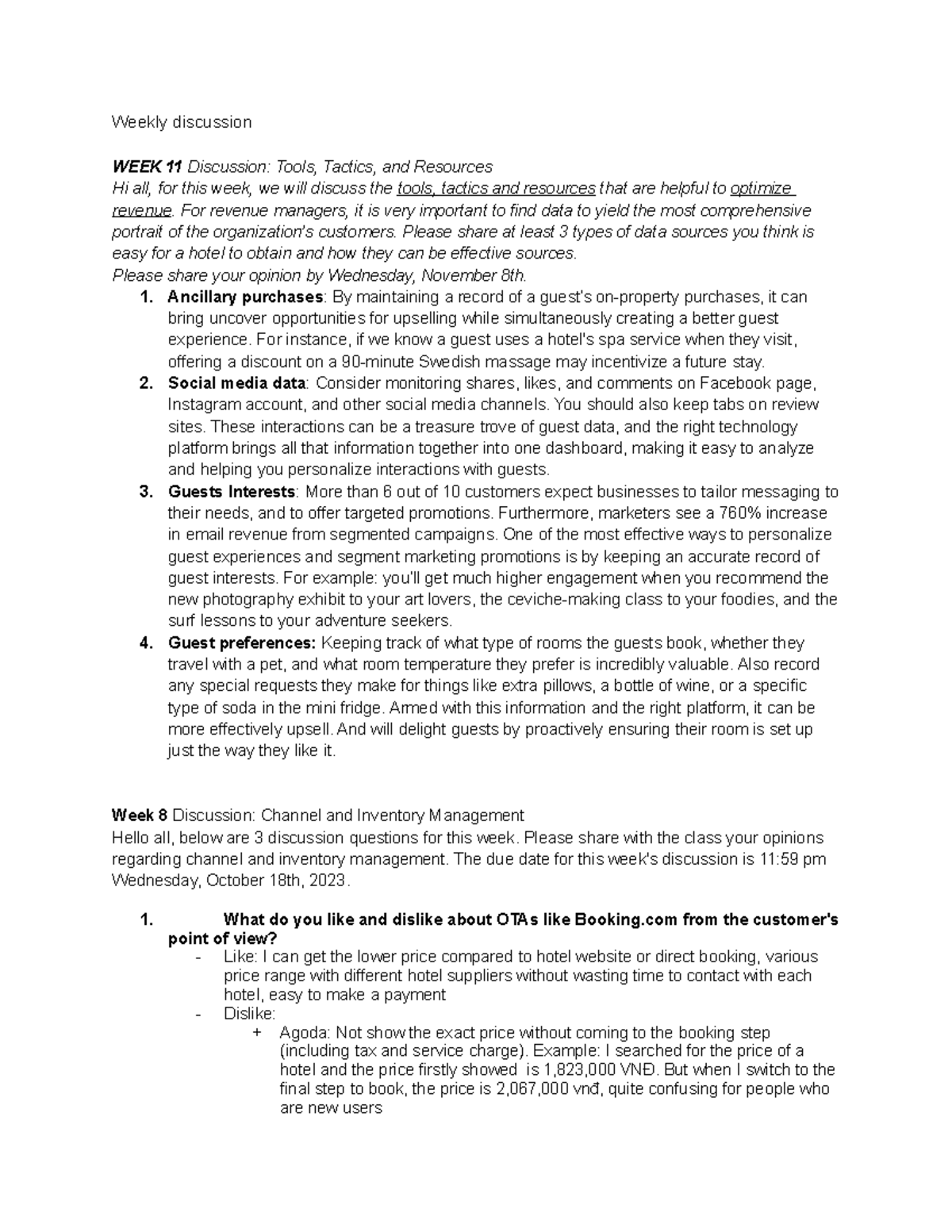 Weekly discussion - ,.... - Weekly discussion WEEK 11 Discussion: Tools ...