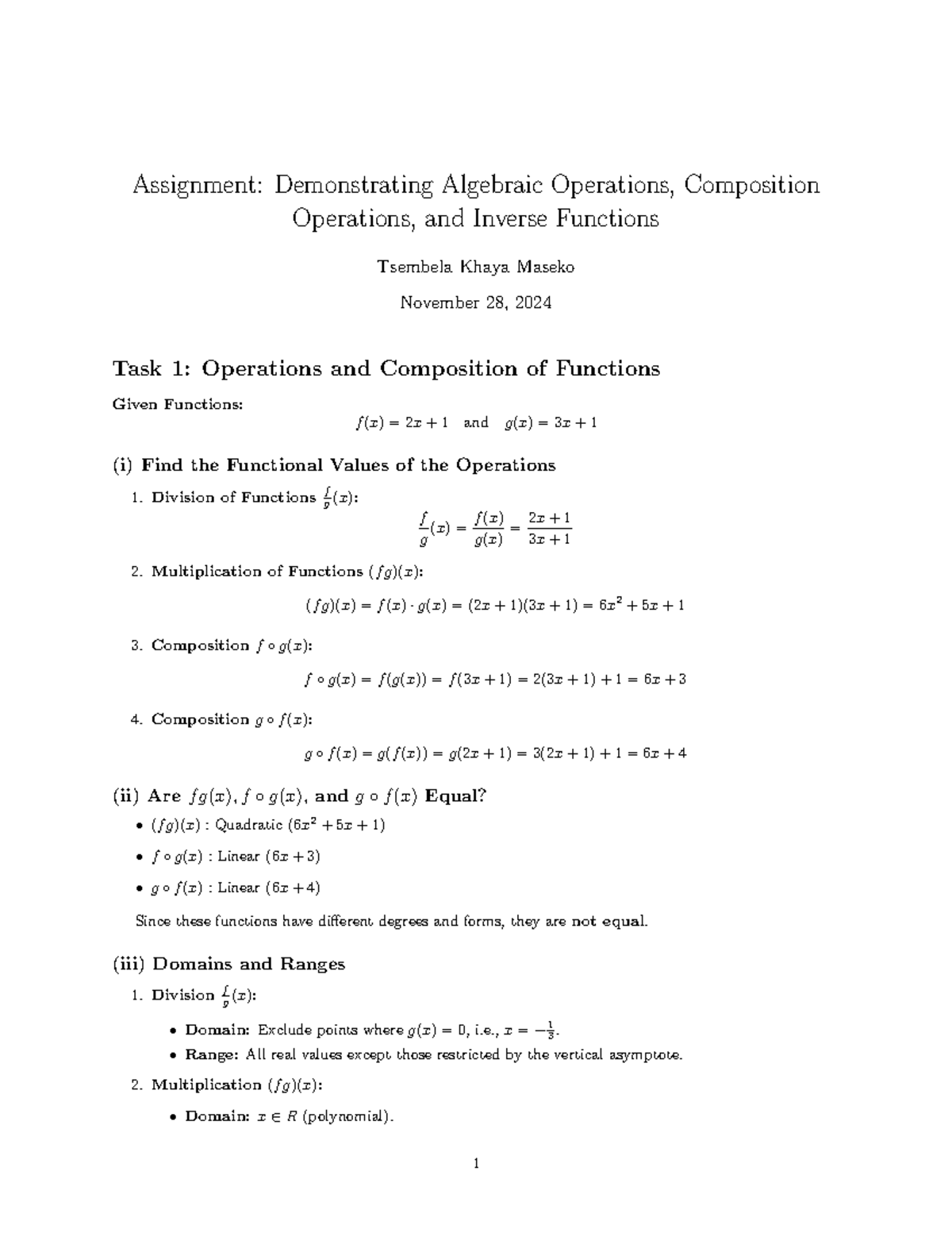 Assignment 2 - yrf - Assignment: Demonstrating Algebraic Operations, Composition Operations, and ...