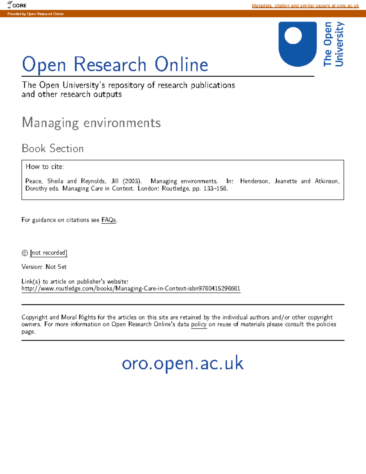 Managing environments - Open Research Online The Open University’s repository of research - Studocu