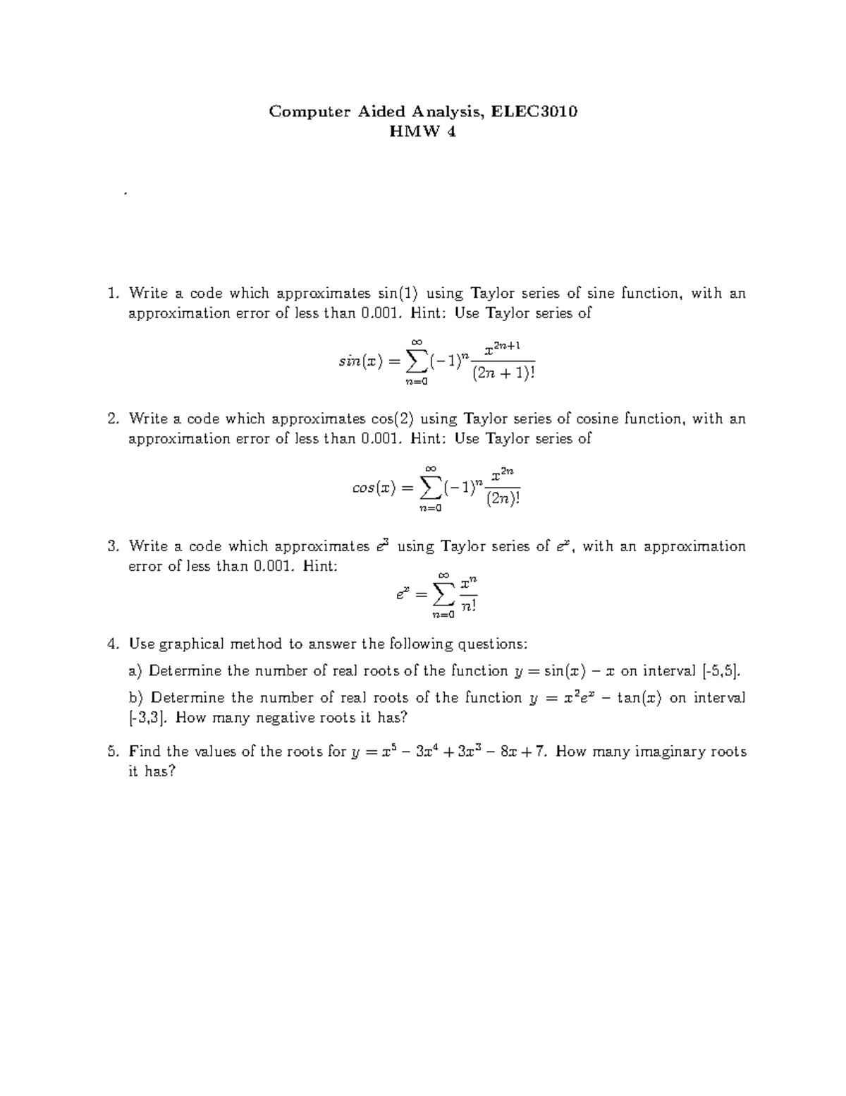 Hmw4 Tutorial Assignments Homework Computer Aided Analysis Elec Hmw 4 Write A Code Which