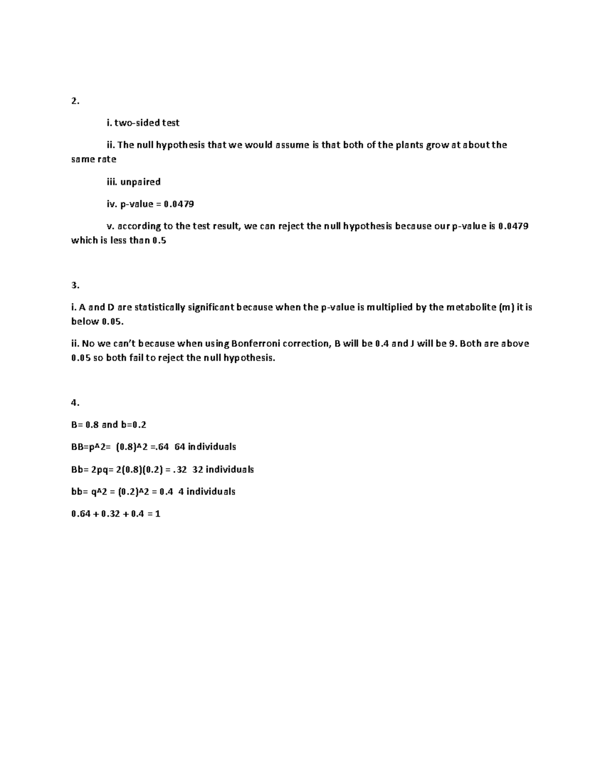 Statistics homework 4 probability , mutations, types of test - 2. i ...