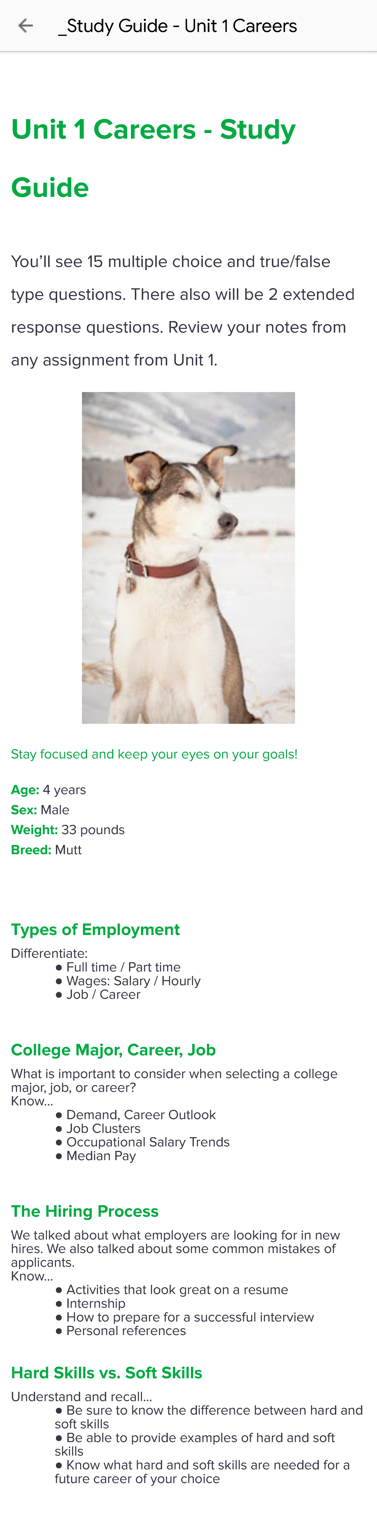 Study Guide - Unit 1 Careers - Unit 1 Careers - Study Guide You’ll see ...