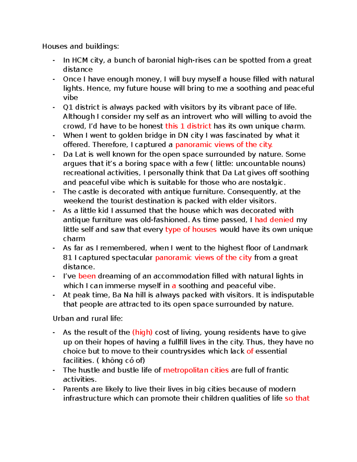 20 sentences for accommodation - Houses and buildings: - In HCM city, a ...