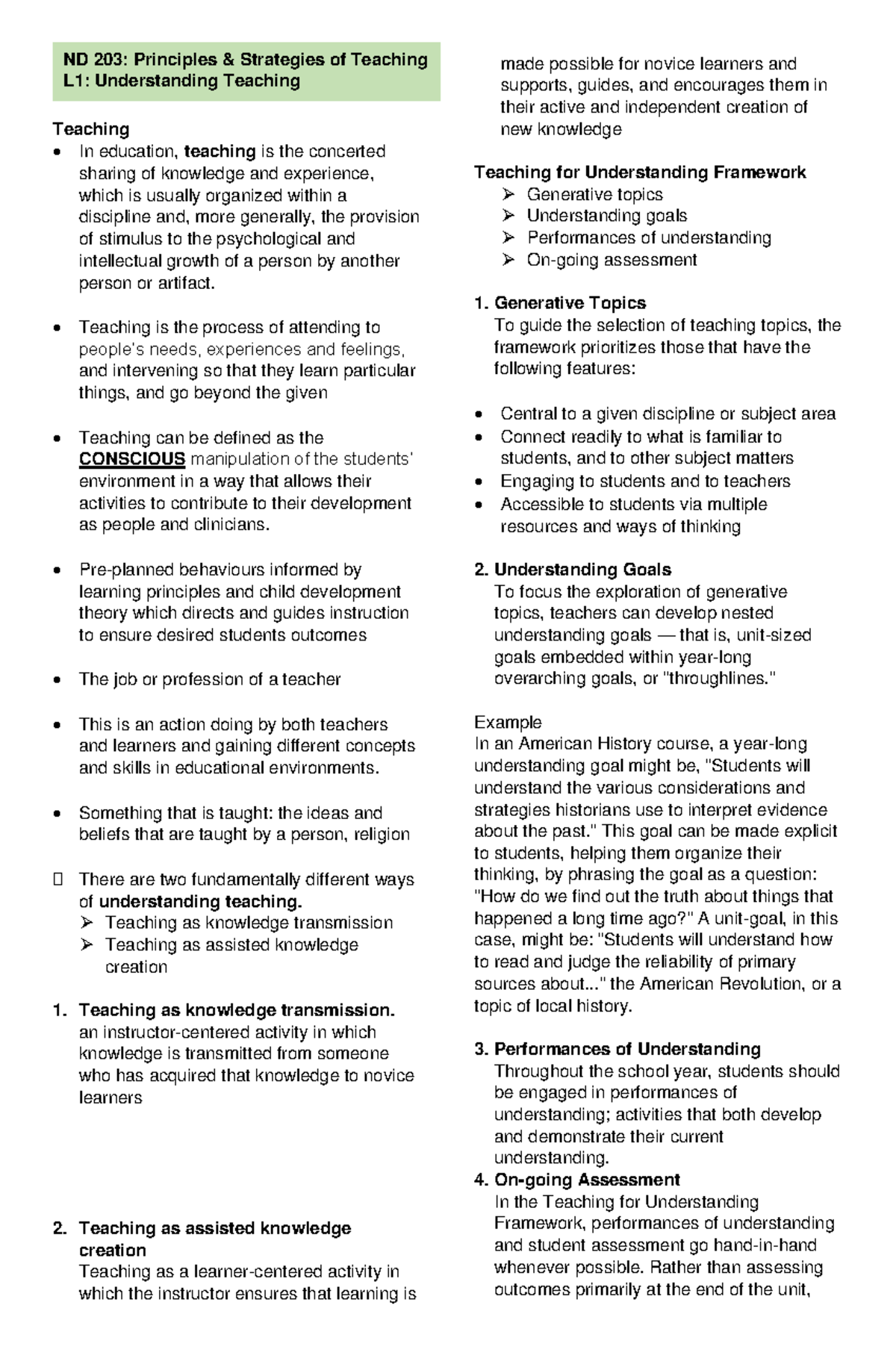 Lecture 1 - PST - Teaching In education, teaching is the concerted ...