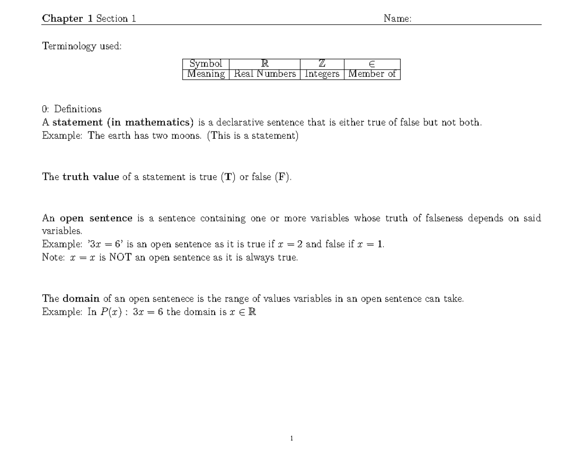 Chapter 1 Section 1 Lecture Notes - Chapter 1Section 1 Name ...
