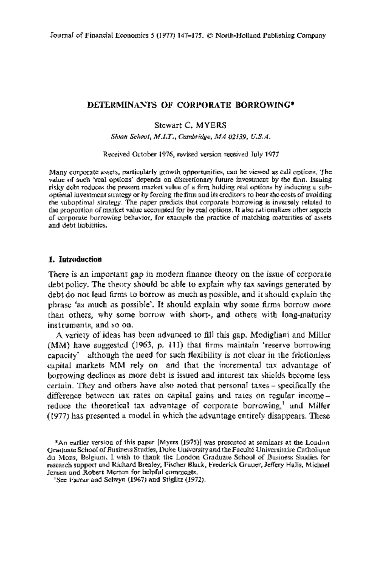 W4 Myers 1977 - Determinants of corporate borrowing - Journal of ...