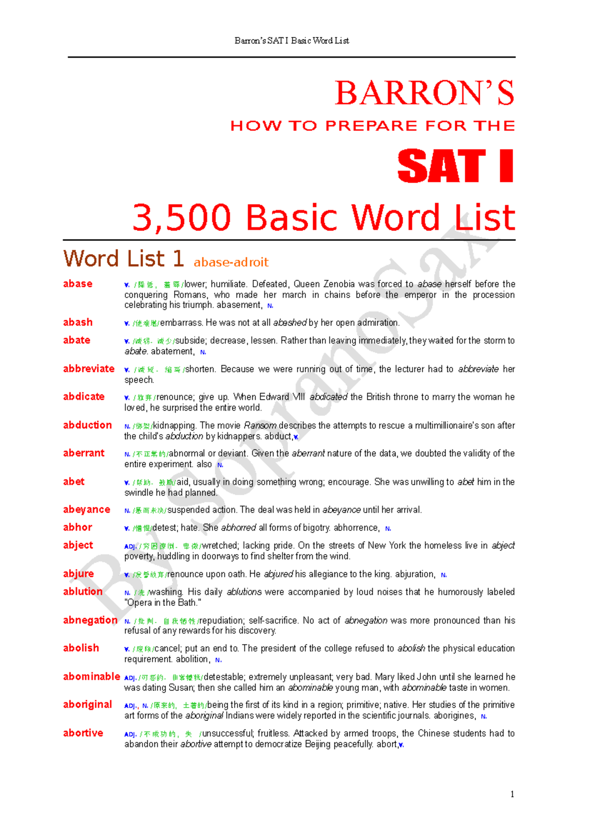 3500 Vocab word list - BARRON’S HOW TO PREPARE FOR THE SAT I 3,500 ...