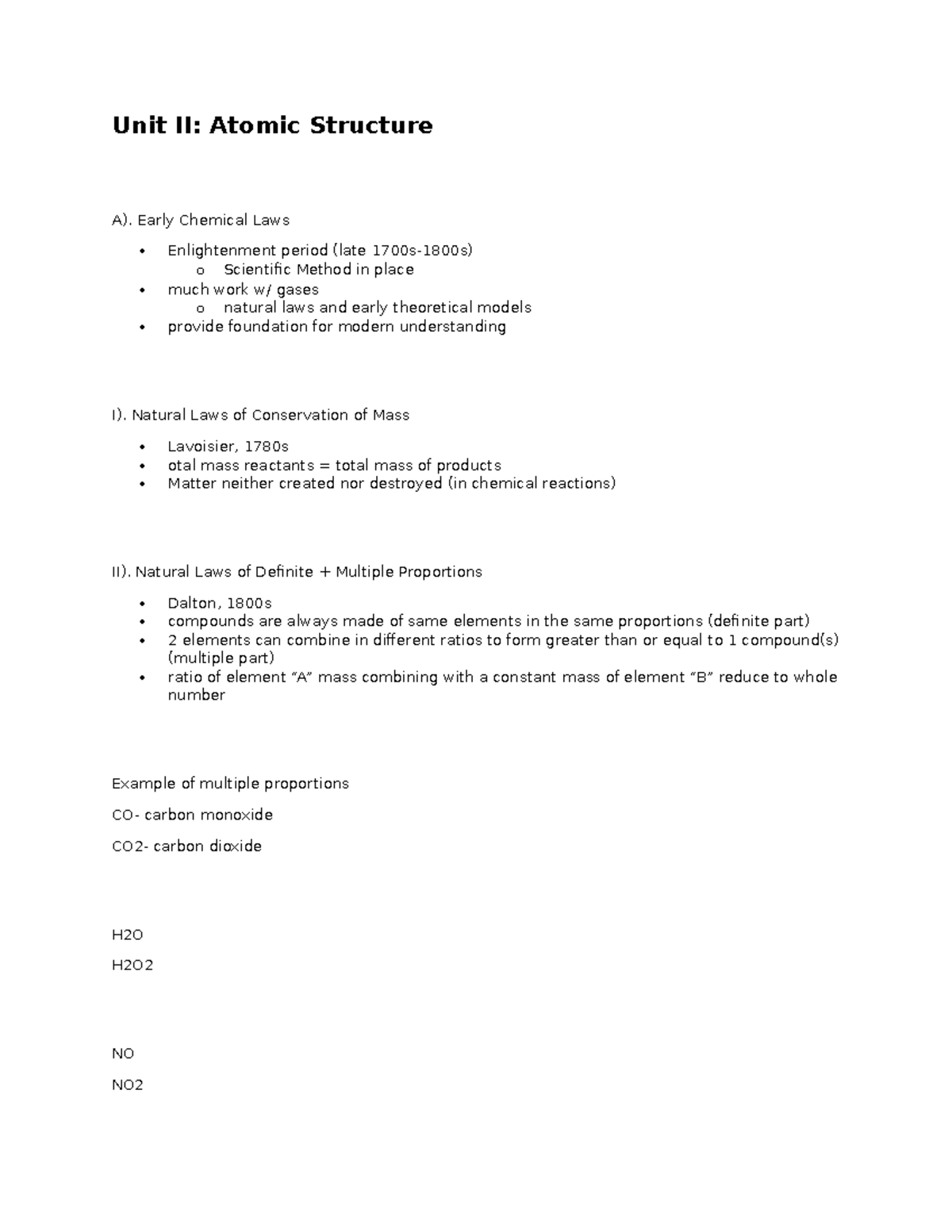 Unit II Atomic Structure CHEM103 - Unit II: Atomic Structure A). Early ...