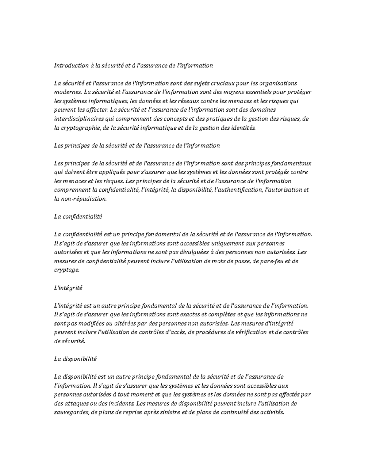 Information Security and Assurance Study Notes - Introduction à la ...