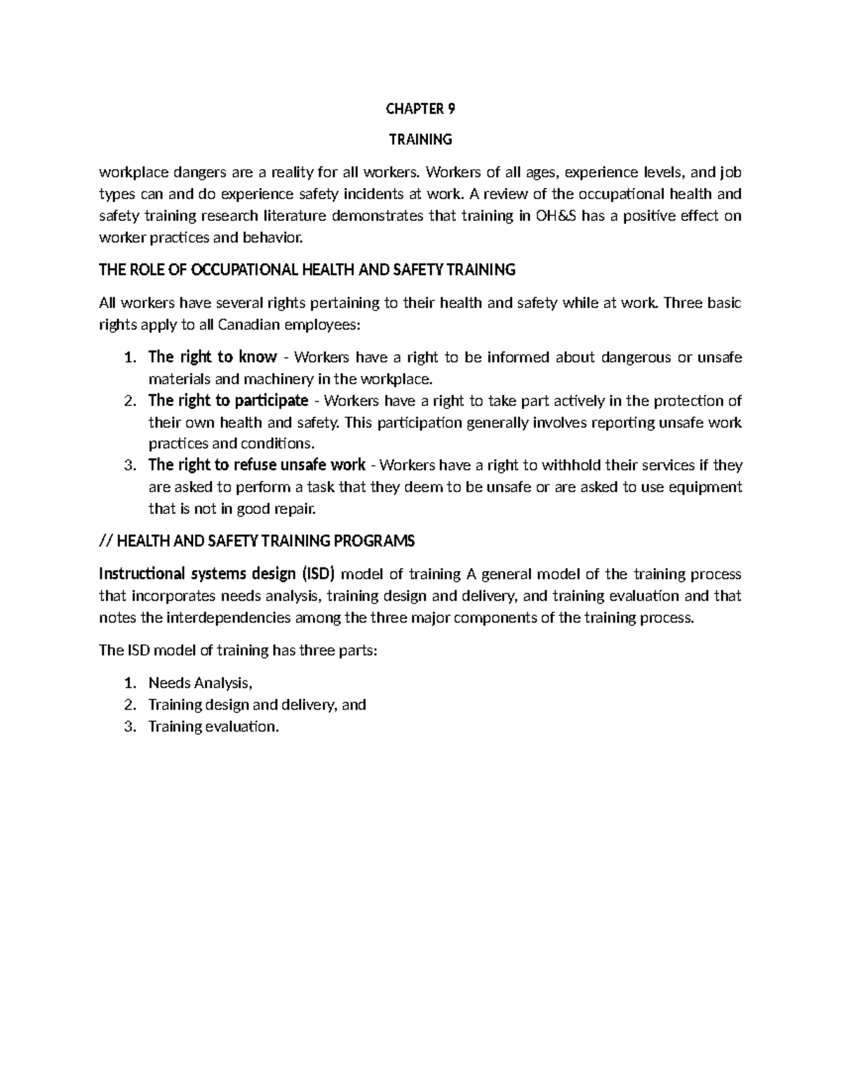 Chapter 9 - Summary Management of occupational health and safety ...