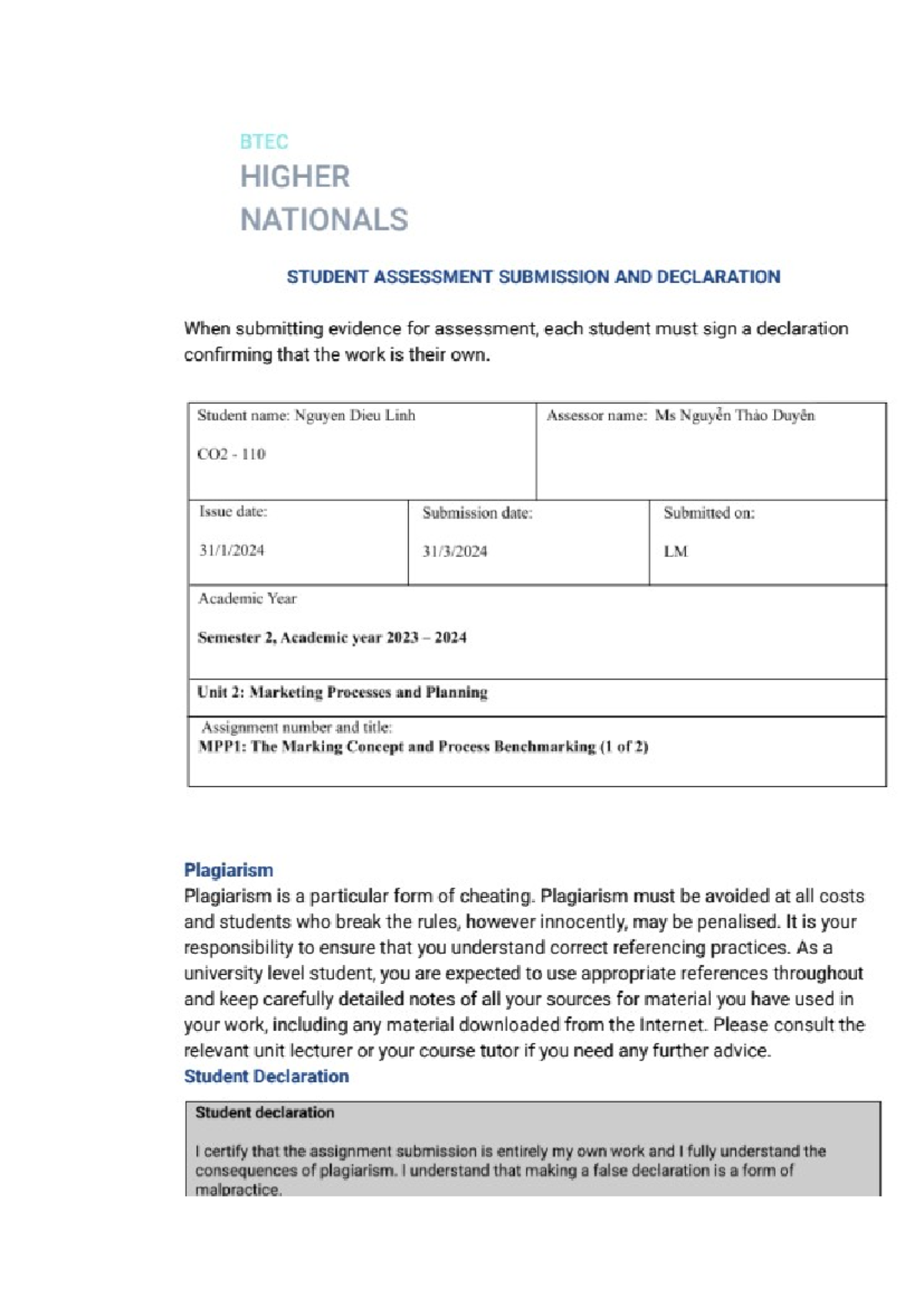 MPP (Assignment 1) - reach D - I. - Studocu