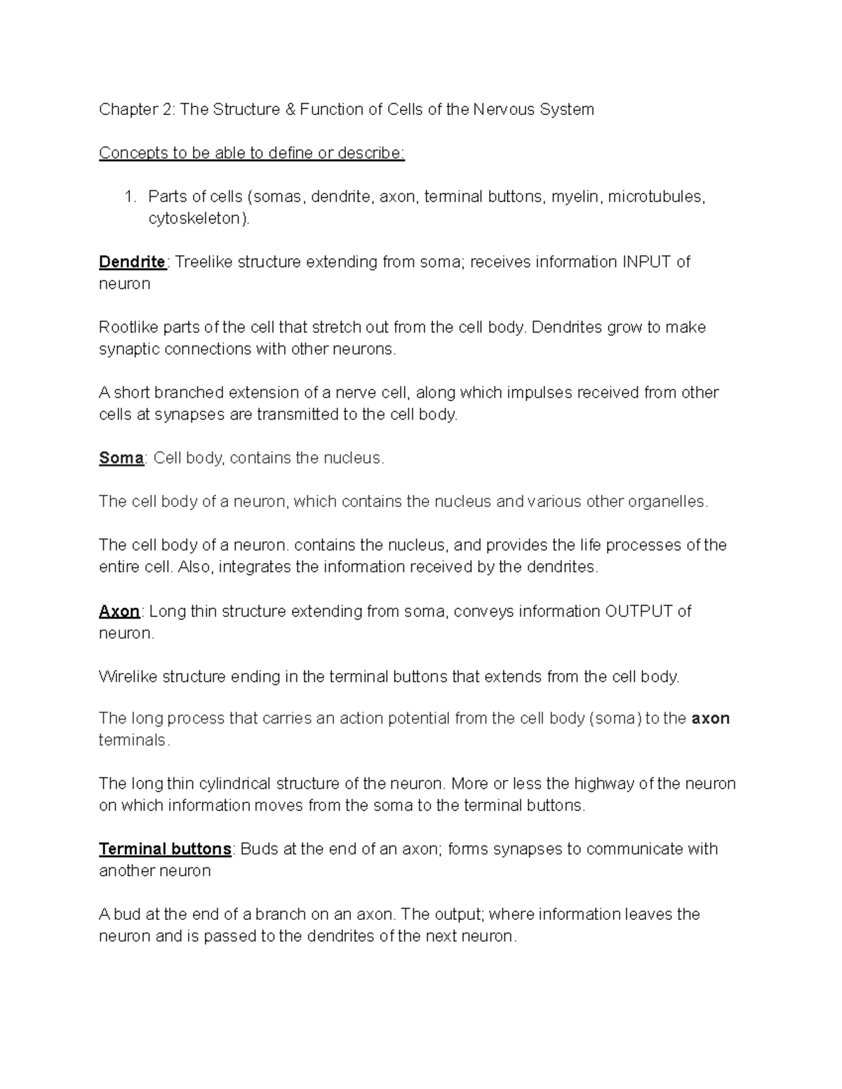 PSYC 111 Exam 1 Study Guide - Chapter 2: The Structure & Function of Cells of the Nervous System ...