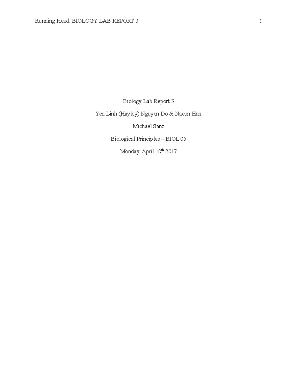 Tissue Lab Report - Running Head: BIOLOGY LAB REPORT 3 Biology Lab ...