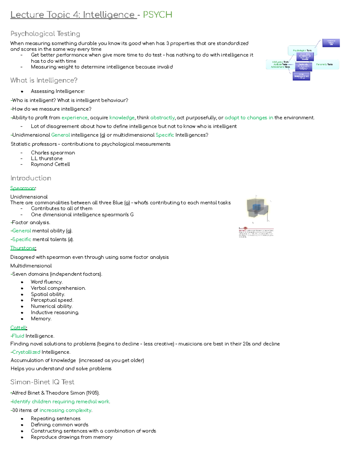 Psych Lec topic 4 - Intelligence - Lecture Topic 4: Intelligence ...