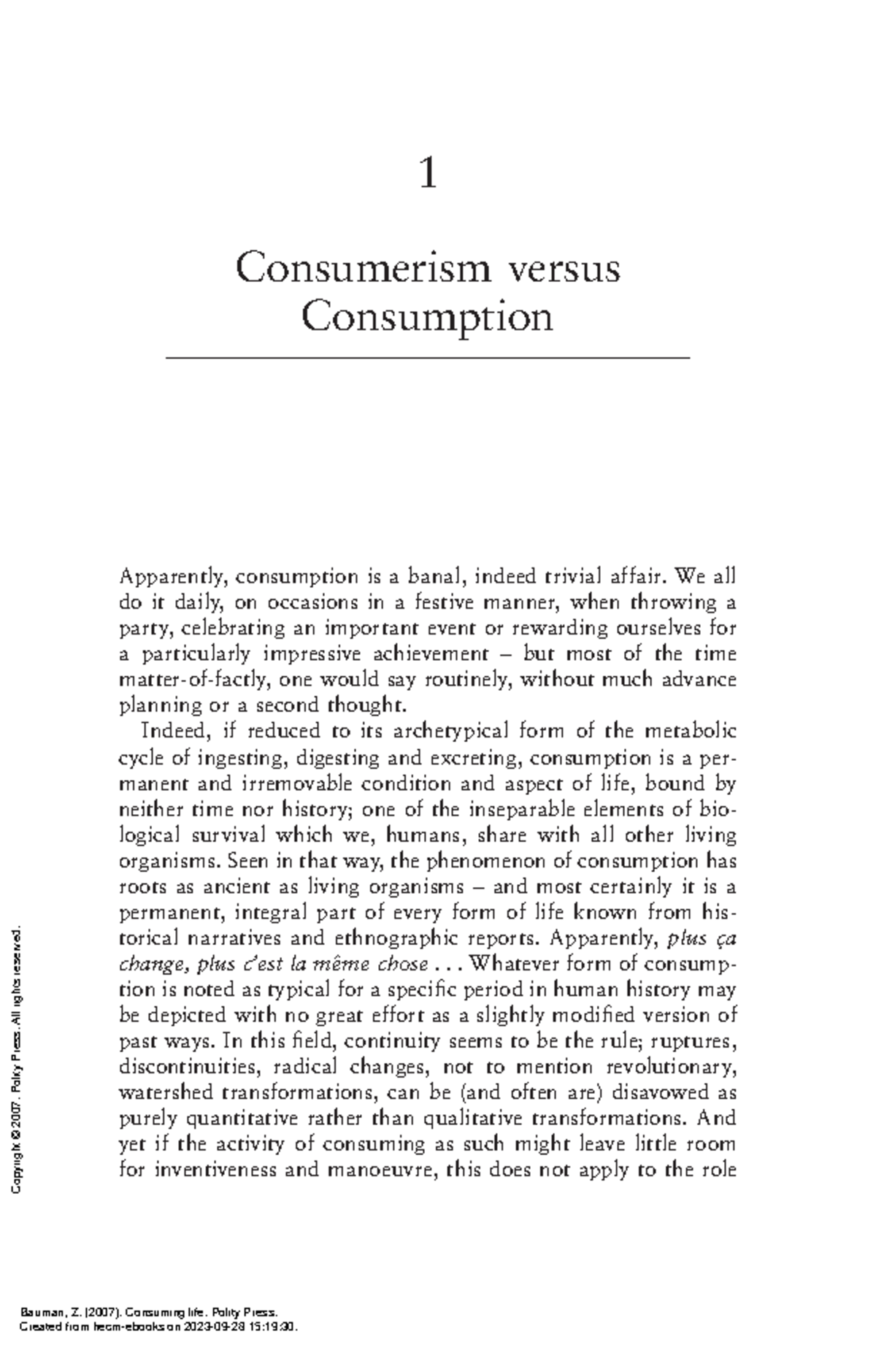 S4 - Consumerism versus Consumption - 1 Consumerism versus Consumption ...