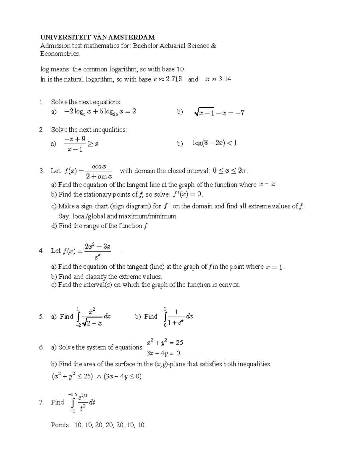 AE-Math-Test - Entry for business analytics uva - UNIVERSITEIT VAN ...