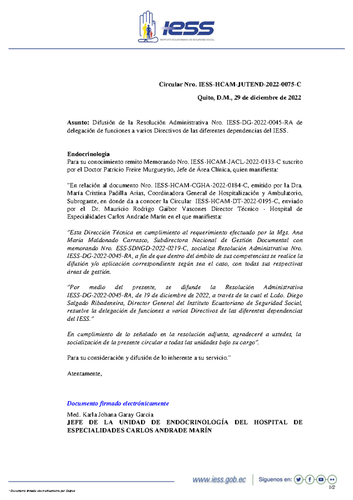 IESS HCAM Jutend 2022 0075 C - Circular Nro. IESS-HCAM-JUTEND-2022-0075 ...