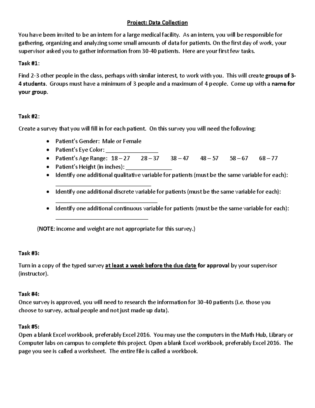 Project #1 Data Collection - Project: Data Collection You have been ...