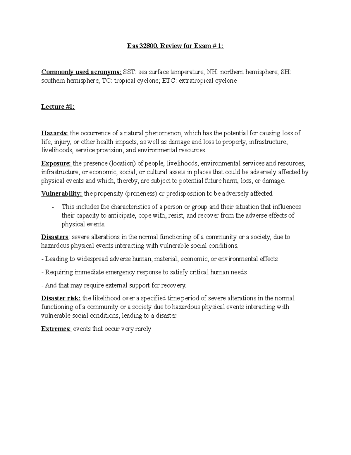 Eas 32800 Review Sheet - Summary Global Environmental Hazards - Eas ...