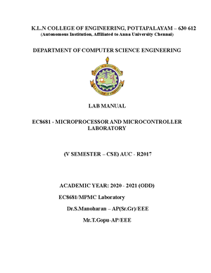 EC8691-Microprocessor and Microcontroller - SRM VALLIAMMAI ENGINEERING COLLEGE SRM Nagar, - Studocu