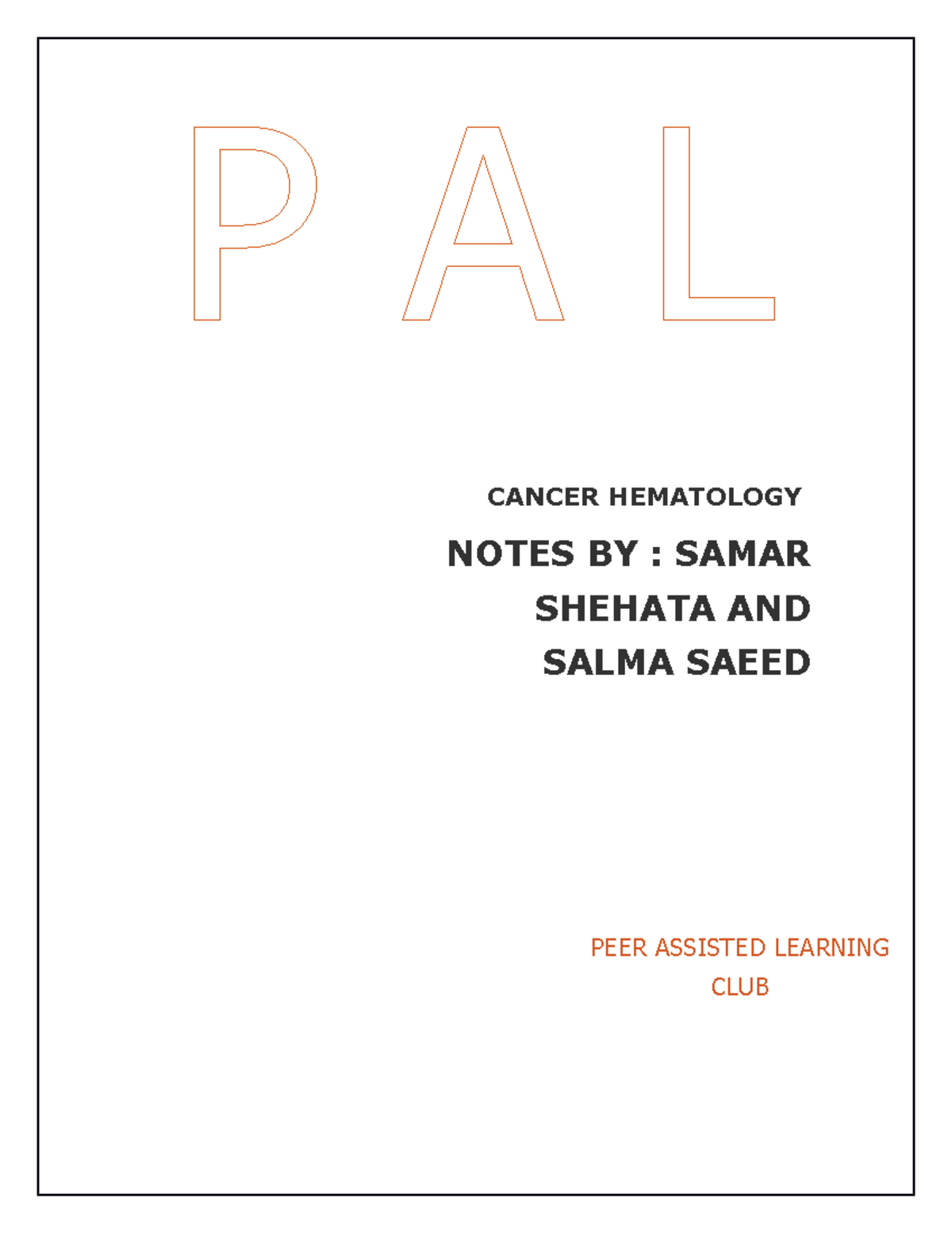 hematological cancers - CANCER HEMATOLOGY NOTES BY : SAMAR SHEHATA AND ...