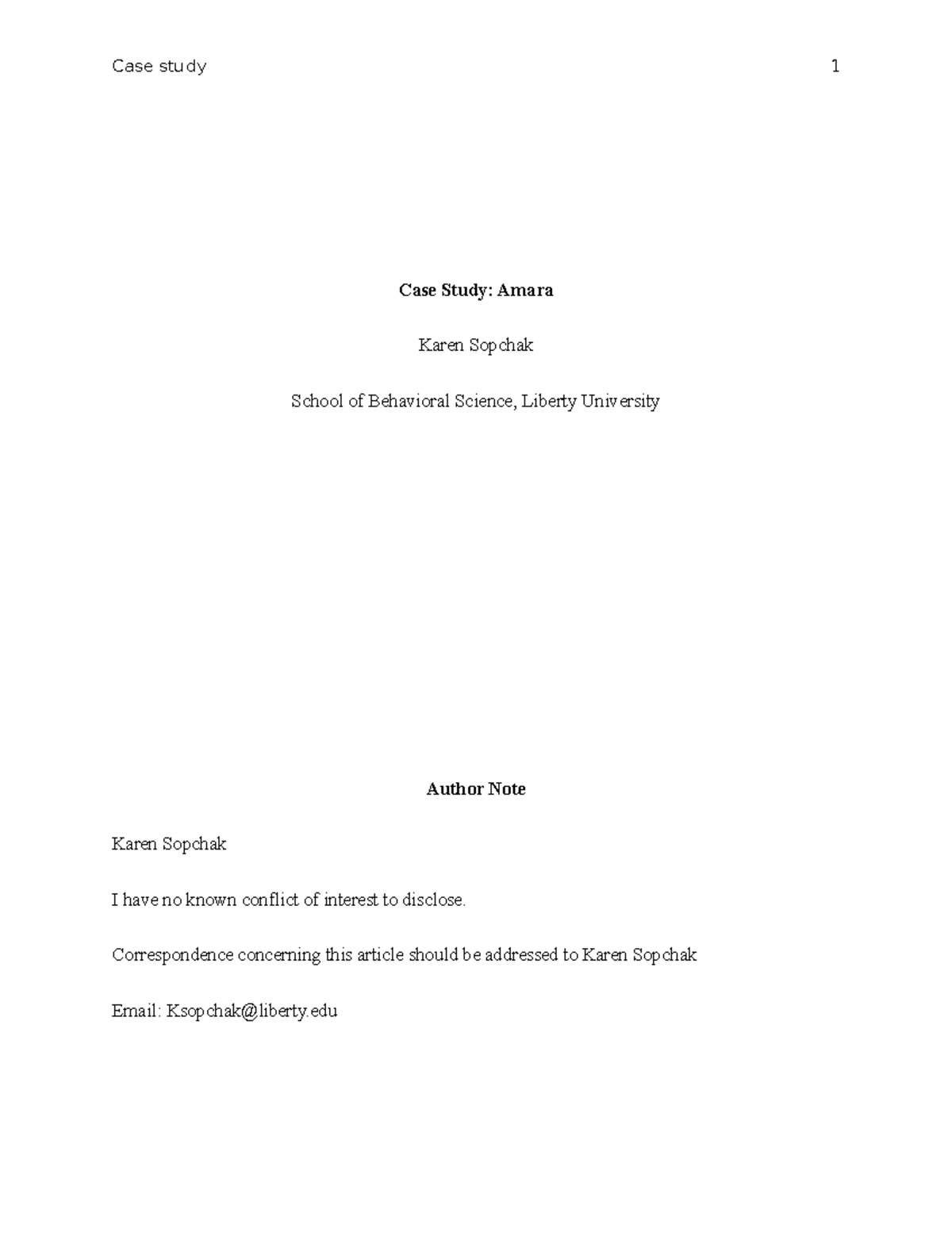 Amara S Case Study Case Study Amara Karen Sopchak School Of