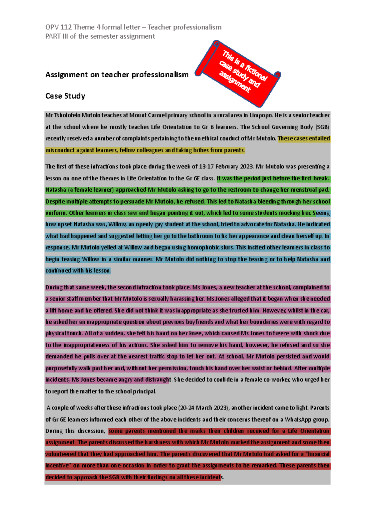 OPV 112 Theme 4 assignment - PART III of the semester assignment ...