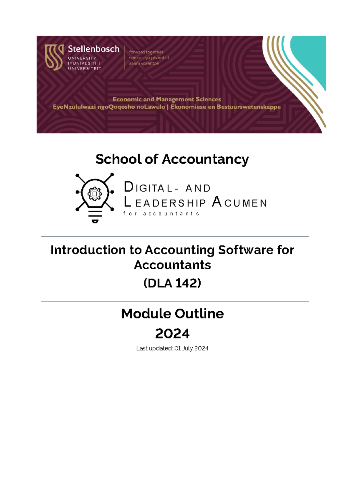 DLA 142 2024 ENG Module Framework - School of Accountancy Introduction ...