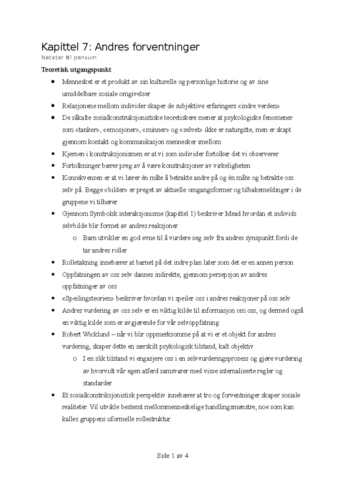 Kapittel 7 - Andres forventninger - PSYK109 - UiB - Studocu