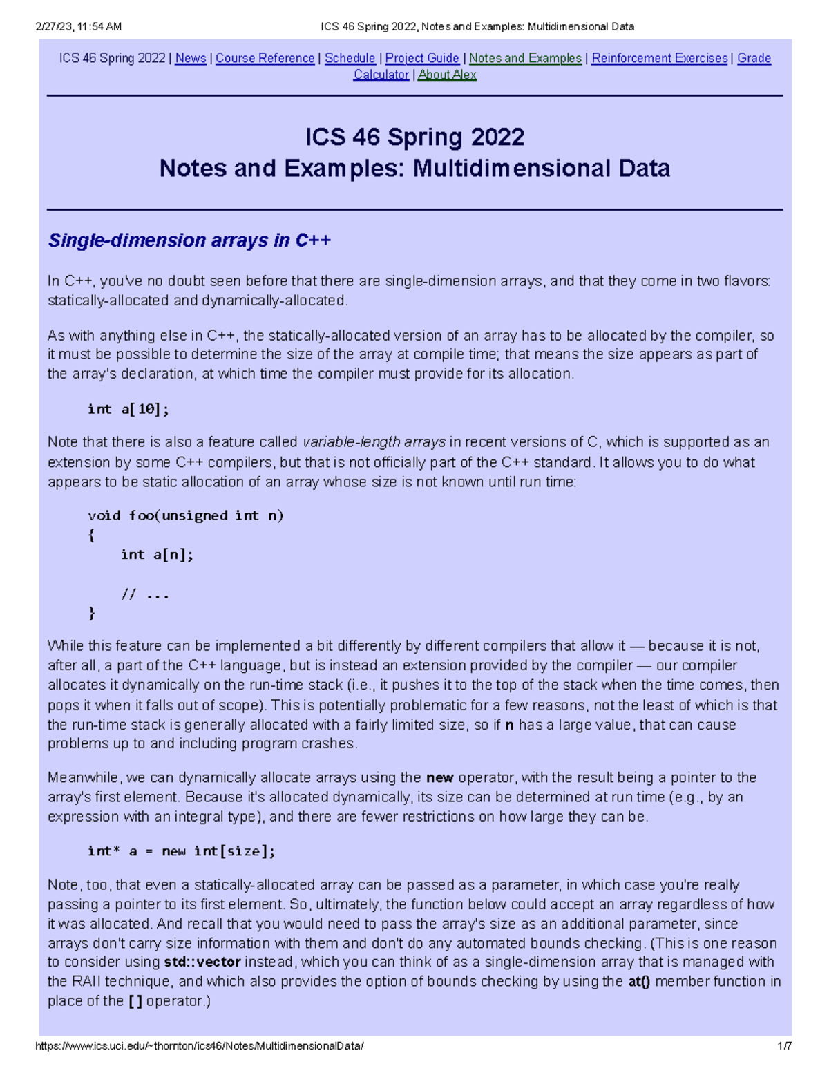 ICS 46 Spring 2022, Notes and Examples Multidimensional Data - ICS 46 ...