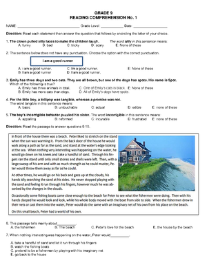 English Reading Material Grade 12 - GRADE 12 READING TEST NAME